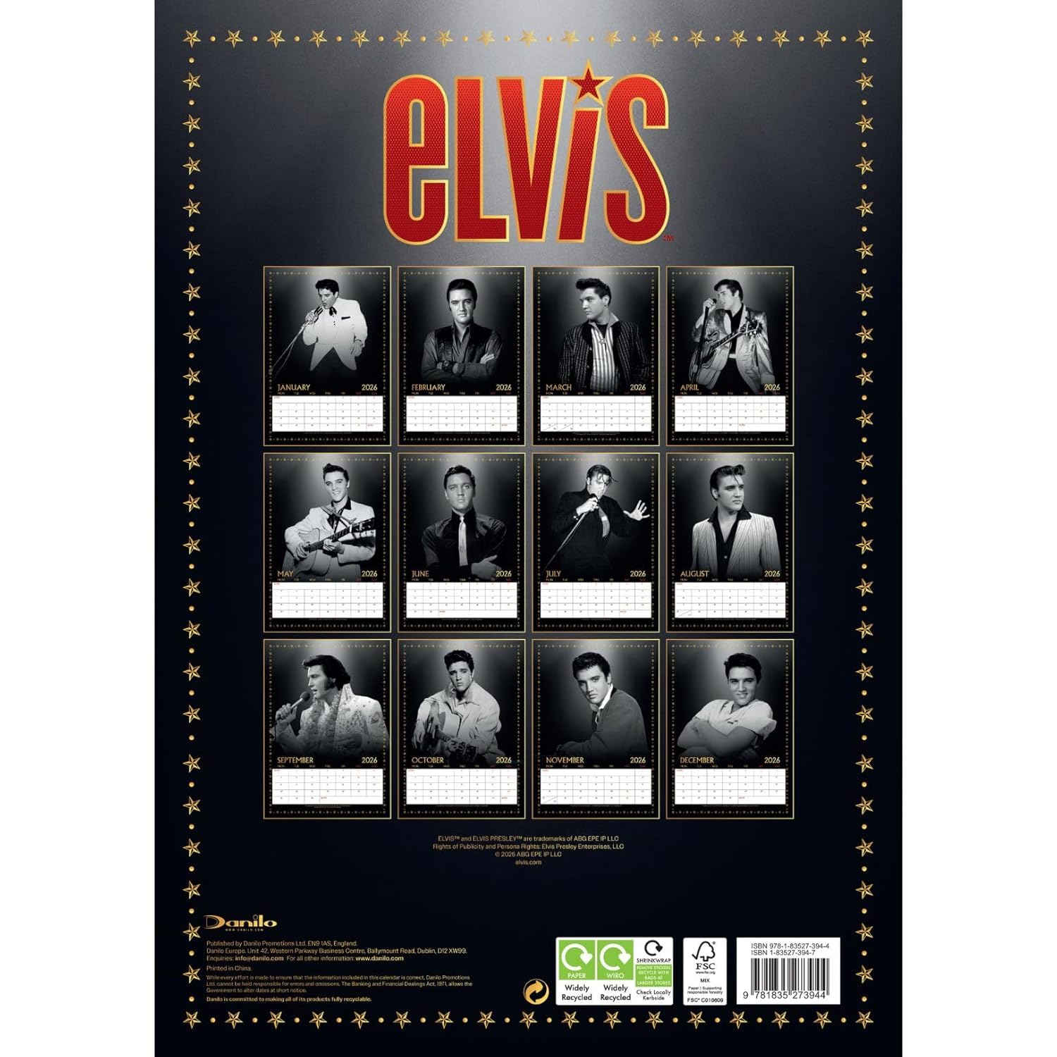 Elvis Presley A3 Calendar 2026 [TM-07057] - Uksoccershop